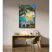 China Canvas Handmade Palm Trees Seascape Oil Paintings For Home Decoration for sale