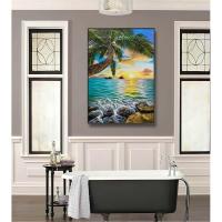 China Canvas Handmade Palm Trees Seascape Oil Paintings For Home Decoration for sale