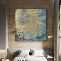 China Handmade Gold Abstract Art Canvas Paintings For Christmas Wall Decorations 80 cm x 80 cm for sale