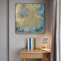 China Handmade Gold Abstract Art Canvas Paintings For Christmas Wall Decorations 80 cm x 80 cm for sale