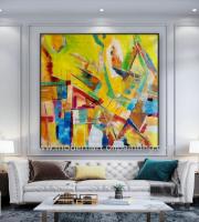 China 5cm Modern Canvas Geometric Abstraction Paintings For Living Room Decoration for sale
