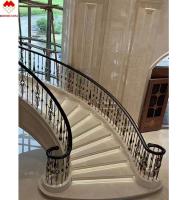 China Modern Anti-Slip Beige Marble Waterjet Steps and Treads for Villas Spiral Staircase for sale