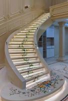China Modern Anti-Slip Beige Marble Waterjet Steps and Treads for Villas Spiral Staircase for sale