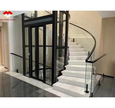 China Modern Polished Beige Marble Stairs for Hotels and Villas Graphic Design Flooring for sale