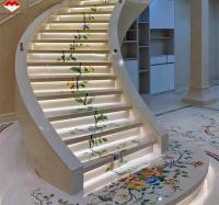 China Modern Polished Beige Marble Stairs for Hotels and Villas Graphic Design Flooring for sale