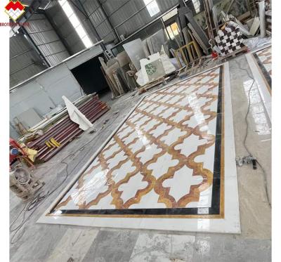 China White and Yellow Marble Water Jet Carpet in Modern Design Style for Living Room Villa for sale