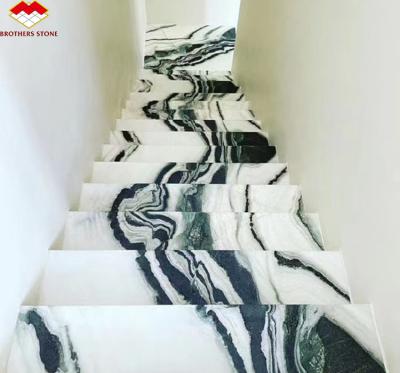 China Modern Hotel Staircases Brothers Stone Panda White Marble Treads and Risers Anti Slip for sale