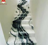 China Modern Hotel Staircases Brothers Stone Panda White Marble Treads and Risers Anti Slip for sale