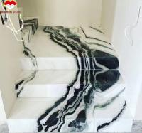 China Modern Hotel Staircases Brothers Stone Panda White Marble Treads and Risers Anti Slip for sale