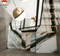 China Modern Hotel Staircases Brothers Stone Panda White Marble Treads and Risers Anti Slip for sale