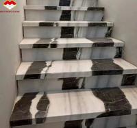 China Easy Installation Panda White Marble Stairs with Modern Design and LED Wall Lights for sale