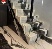 China Easy Installation Panda White Marble Stairs with Modern Design and LED Wall Lights for sale