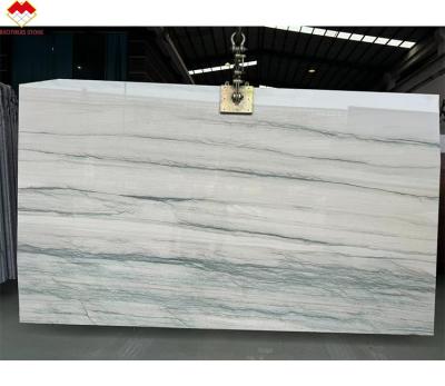 China Modern Kitchen Floor and Stair White with Green/Grey Veins Calacatta Marble Book Match Table Countertop for sale
