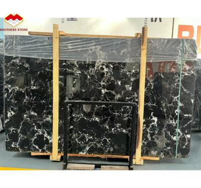 China Modern Polished Black Rose Marble Big Slab Dining Table Set for Villa and Hotel Design for sale