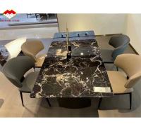 China Modern Polished Black Rose Marble Big Slab Dining Table Set for Villa and Hotel Design for sale