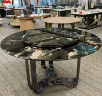 China Modern Polished Black Rose Marble Big Slab Dining Table Set for Villa and Hotel Design for sale