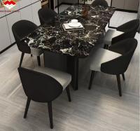 China Modern Polished Black Rose Marble Big Slab Dining Table Set for Villa and Hotel Design for sale