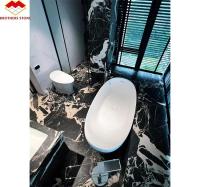 China Polished Napoleno Black Marble Glossy Stone for Hotel Villa Long Wall Panel Floor Tile for sale