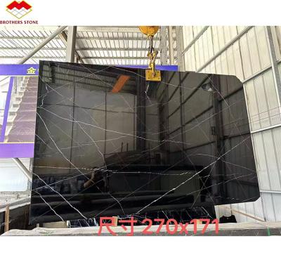 China Modern Nero Marquina Black White Stipe Marble Polished Natural Big Slabs for Indoor Hotel Villa for sale