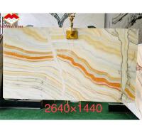 China Hotel Table Furniture Design with Natural Stone Bookmatched Rainbow Onyx Marble Slab for sale