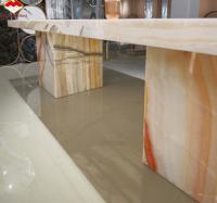 China Hotel Table Furniture Design with Natural Stone Bookmatched Rainbow Onyx Marble Slab for sale