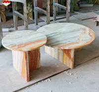 China Hotel Table Furniture Design with Natural Stone Bookmatched Rainbow Onyx Marble Slab for sale