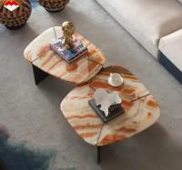 China Hotel Table Furniture Design with Natural Stone Bookmatched Rainbow Onyx Marble Slab for sale