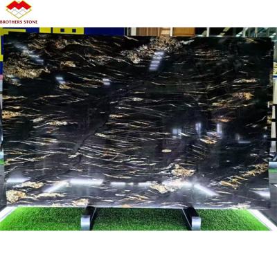 China Modern Natural Phoenix Feather Black Gold Marble Stone Stair Steps Tile Big Slab for sale