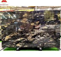 China Modern Natural Phoenix Feather Black Gold Marble Stone Stair Steps Tile Big Slab for sale