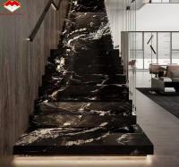 China Modern Natural Phoenix Feather Black Gold Marble Stone Stair Steps Tile Big Slab for sale