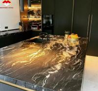 China Modern Natural Phoenix Feather Black Gold Marble Stone Stair Steps Tile Big Slab for sale