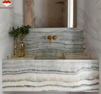 China Hotel Bathroom Wall Panel and Vanity Basin with Sink Made of Natural Stone Onyx Marble for sale