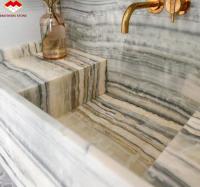 China Hotel Bathroom Wall Panel and Vanity Basin with Sink Made of Natural Stone Onyx Marble for sale