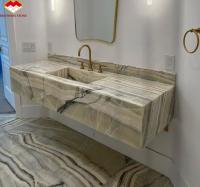 China Hotel Bathroom Wall Panel and Vanity Basin with Sink Made of Natural Stone Onyx Marble for sale