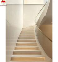 China Indoor Cream Beige Marble Anti-Slip Curved Stairs Skirting Tiles for Modern Design for sale