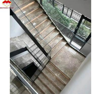 China Natural Stone Straight Stair Modern Indoor Grey Marble Anti Slip Staircase Tiles for sale
