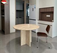 China Polished Beige Round Travertine Dining Table Modern Stone Furniture for Living Room for sale