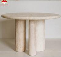 China Polished Beige Round Travertine Dining Table Modern Stone Furniture for Living Room for sale