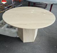 China Polished Beige Round Travertine Dining Table Modern Stone Furniture for Living Room for sale