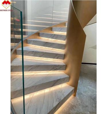 China Modern LED Light Following Anti-Slip Indoor Staircase Crystal White Marble Design FOB for sale