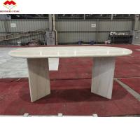 China Hotel Marble Travertine Slab Polished Dining Table Modern Natural Stone Oval Furniture for sale