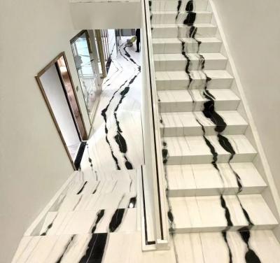 China 9/12/15mm Thickness LED Light Follows Panda White Marble Stair with Natural Stone for sale