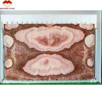 China Backlit Red Onyx Marble Stone Book Matched Slab for Transparent Marble Table Pattern for sale
