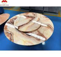 China Backlit Red Onyx Marble Stone Book Matched Slab for Transparent Marble Table Pattern for sale