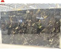 China Luxury Modern Polished Black Gold Veins Quartzite Stone Brazil Natural Cosmic Black Granite Vanity Top Kitchen Bathroom Villas for sale