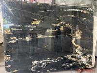 China Luxury Modern Polished Black Gold Veins Quartzite Stone Brazil Natural Cosmic Black Granite Vanity Top Kitchen Bathroom Villas for sale