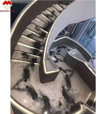 China Indoor Honed Finish Natural Stone Spiral Staircase with LED Light and Anti-Slip Design for sale