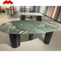 China Modern Hotel Dining Table with Polished Green Marble Surface and Custom Graphic Design for sale