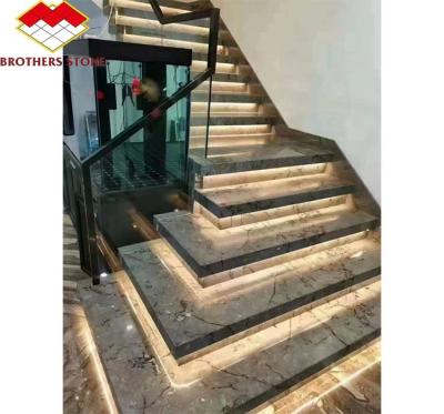 China Natural Stone Stairs in Modern European Style with Cut-to-Size Big Slab Polished Tiles for sale