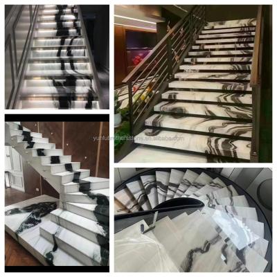 China Translucent Chinese Ink Painting Marble Staircase Tiles in Panda White for Lavabo for sale